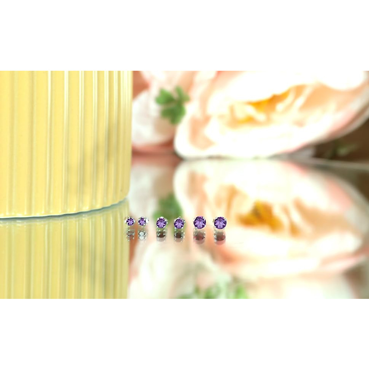 3-Pair Set Sterling Silver African Amethyst Round Stud Earrings, 3mm 4mm 5mm