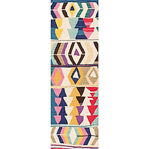 nuLOOM Ofelia Geometric 2x6 Wool Runner Rug for Living Room Bedroom Dining Room Entryway Hallway Kitchen, Multicolor/Black