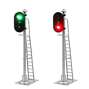 JTD433GYR 2PCS Model Railroad Train Signals 3-Lights Block Signal 1:43 O Scale 12V Green-Yellow-Red Traffic Lights for Train Layout New