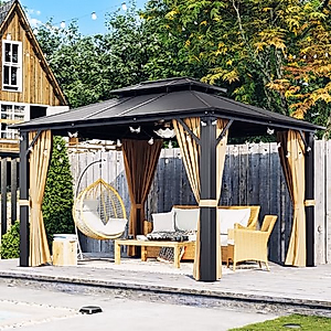 Aoxun 12' X 20' Hardtop Gazebo, Galvanized Steel Double Top, Aluminum Metal Gazebo with Curtains and Netting, Permanent Gazebo Pavilion for Wedding, Party, Outdoor Dining