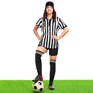 Women Referee Costume Black and White Stripe Ref Shirt Jersey Shorts Referee Hat for Carnival Party Halloween Cosplay Party (XX-Large)