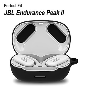 Geiomoo Silicone Carrying Case Compatible with JBL Endurance Peak II, Portable Scratch Shock Resistant Cover with Carabiner (Black)