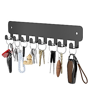 pickpiff 1 Pack Key Holder for Wall Adhesive, Key Hooks with 8 Hooks Wall Mounted, Black Key Hangers for Wall Decor No Drill for Living Room, Kitchen, Office