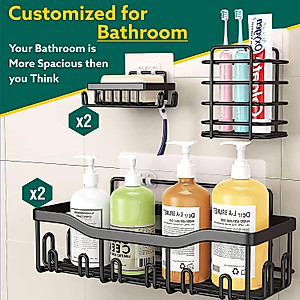 Shower Caddy 5 Pack, Adhesive Shower Organizer for Bathroom Storage & Home Decor & Kitchen,No Drilling, Large Capacity, Rustproof Stainless Steel Bathroom Organizer, Shower Shelves for Inside Shower