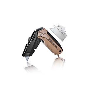 Spec Ops Tools Folding Utility Knife with Retractable Blade, Includes 3 Extra Blades in Handle Storage