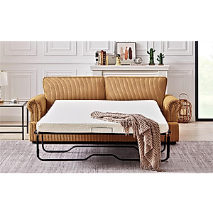 Container Furniture Direct Reversible Sleeper Sofa with Memory Foam Mattress, Comfortable and Durable Full Size Bed Couch for Living Rooms, Upholstered with Corduroy Fabric, 70" Wide, Ginger