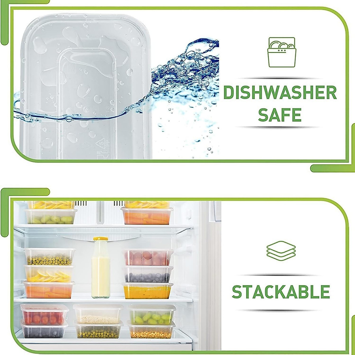 FAMASTON Food Storage Containers Rectangular with Lids 16oz Freezer Deli Cups BPA-Free Leakproof Clear Takeout Container Meal Prep Microwavable, Airtight Lids - 12 Pack