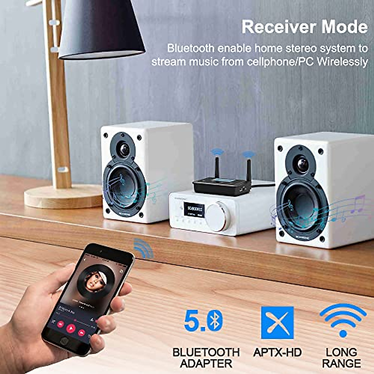 1Mii B03+ Bluetooth Transmitter Receiver for TV Home Stereo, Long Range Bluetooth 5.0 Adapter for TV Audio with Screen, aptX Low Latency & HD