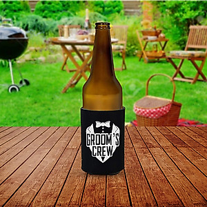 The Groom Tuxedo and Groom’s Crew Tuxedo Wedding Can Sleeve Cooler Insulated Drink Coozies Soda Beer Hugger Coolies (Crew Tux, 7 Pk)