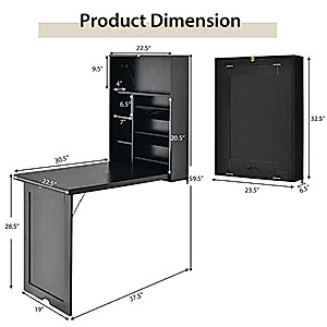 Tangkula Wall Mounted Desk, Fold Out Convertible Floating Desk, Multi-Function Murphy Desk for Home Office, Space Saving Computer Desk Hanging Table with Storage Area (Black)