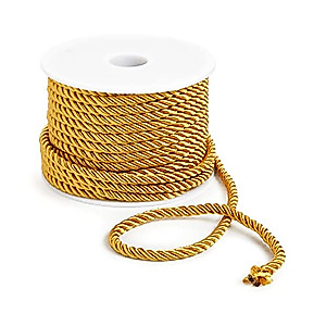 Bright Creations 36 Total Yards 5mm Twisted Gold Cord for Crafts, Gold Rope Ribbon for Sewing, Upholstery Trim,Household Decorations, 2 Rolls of 0.2" Reinforced Polyester Cordage, 18 Yards per Roll