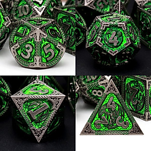 PJOY DND Dice Set Antique Iron Green Metal DND Polyhedral Dice with Dice Case D&D Dice for Dungeons and Dragons TTRPG Gifts