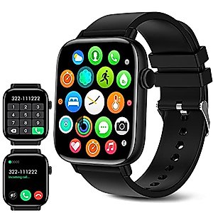FTTMWTAG Smart Watch for Android iPhone, 1.9" Fitness Tracker with (Answer/Make Calls) IP 67 Waterproof Sport Digital Watches, Blood Pressure Heart Rate Monitor Step Counter Sleep Tracker-Black