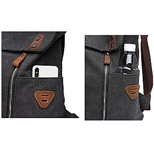 Wxnow Canvas Leather Backpack Laptop Rucksack Casual Outdoor Travel Daypack School Bag for Men Women Khaki