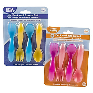 12 Pieces Toddler Fork and Spoon Set I Self- Feeding Toddler Utensils I Kids Forks and Spoons Made from BPA Free I Bright Colored Baby Utensils I Plastic Kids Cutlery Set Dishwasher Safe (Blue-Yellow)
