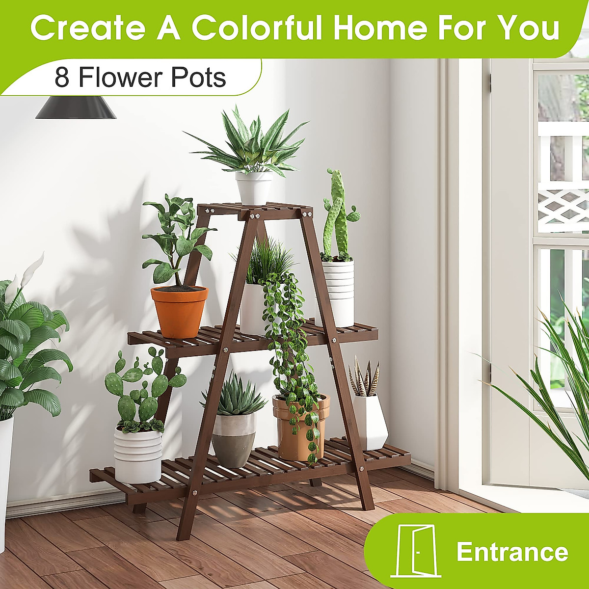 Bamboo Plant Stand For Indoor Outdoor Tiered Plant Shelf 3 Tier 8 Potted Flower Holder Ladder Plant Rack For Multiple Table Plant Pot Stand For Window Garden Balcony Living Room Patio Triangle Plant