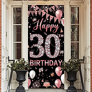 30th Birthday Decoration Door Banner, Rose Gold Happy 30th Birthday Decorations for Women, Door Cover Sign Poster Decoration, Dirty 30 Birthday Party Decoration Backdrop for Her 6.1ft x 3ft Fabric PHXEY