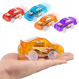 Save Unicorn Tracks Cars Replacement only, Toy Cars for Most Tracks Glow in The Dark, Car Track Accessories with 5 Flashing LED Lights, Compatible with Most Car Tracks for Girls Boys and Kids(4pack)