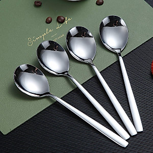 Berglander Dinner Spoon of 6, Stainless Steel Soup Spoons Silverware, Shiny Modern Soup Spoon Table Spoon Set Dishwasher Safe