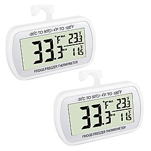 Waterproof Refrigerator Fridge Thermometer, Digital Freezer Room Thermometer , Max/Min Record Function Large LCD Screen and Magnetic Back for Kitchen, Home, Restaurants (2 Pack)
