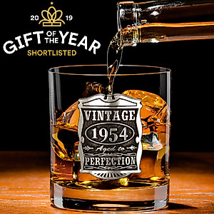 English Pewter Company Vintage Years 1954 70th Birthday or Anniversary Old Fashioned Whisky Rocks Glass Tumbler - Unique Gift Idea For Men [VIN001]