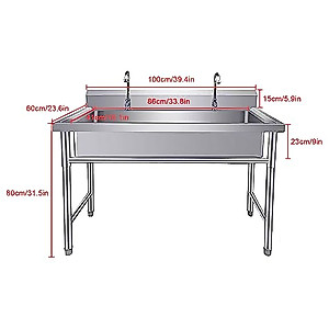 Free Standing Stainless-Steel Single Bowl Single Compartment Kitchen Sink Outdoor Sink Prep & Utility Washing Hand Basin for Restaurant Kitchen and Home(39.4 * 23.6 * 31.5in)