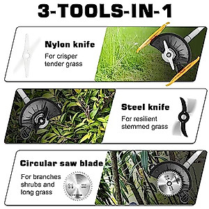 PATIOX Weed Wacker Cordless, Electric Grass Trimmer Rechargeable 3 in 1, Two 4.0 Ah Battery Powered Weed Wacker 20V Weed Trimmer with Blade and Charger (Two 4.0Ah Battery)