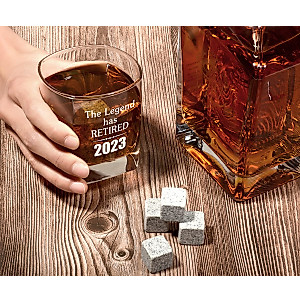 2023 Retirement Gifts for Men, Funny 2023 The Legend Has Retired Whiskey Glass and Stone Gift Set, Happy Retirement Gifts for Office Coworkers, Boss, Husband, Dad, Brother, Friends 12OZ