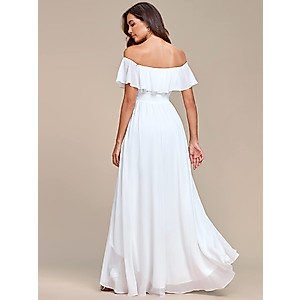 Ever-Pretty Women's Off Shoulder Ruffle Sleeve High Low A Line Chiffon White Bridesmaid Dress White US18