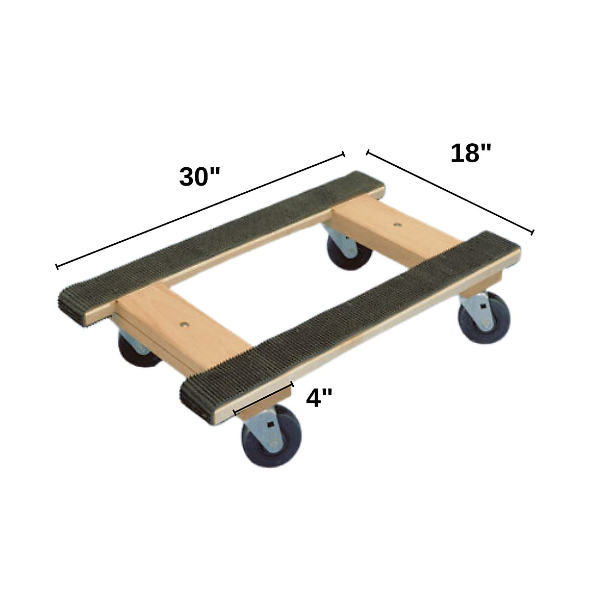PRIMEPACK SUPPLIES H Frame Oak 4-Wheel Movers Dolly for Moving Supplies with Full Length Rubber Tread Dual Rail and Gray Wheel (18x30)