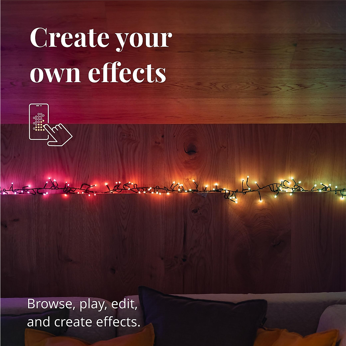 Twinkly Cluster 19.7ft RGB, Dense Strip of 400 LED Lights, in- and Outdoor Smart Multicolor LED Lights, Compatible Alexa and Google Home, Gaming Lights, IP44, App Mapping, Green Wire