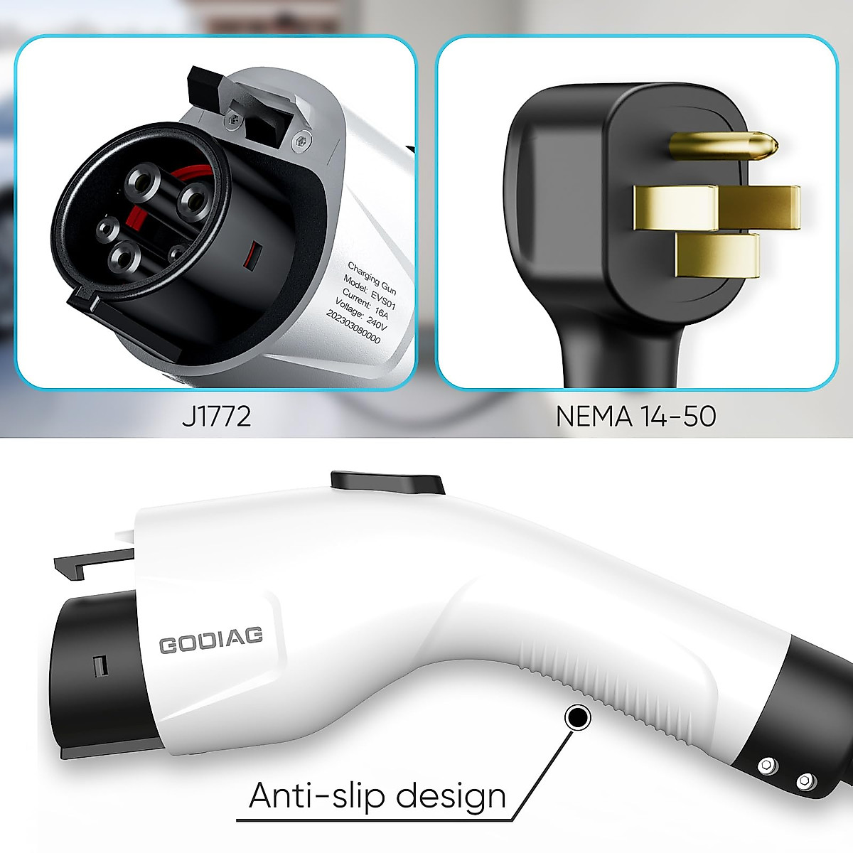 EV Charger Level 2, 32Amp 240V NEMA 14-50 Plug Electric Car Charger with 21 ft Cable, 10/16/24/32A Adjustable Portable J1772 EV Charger for J1772 EVs, PHEVs