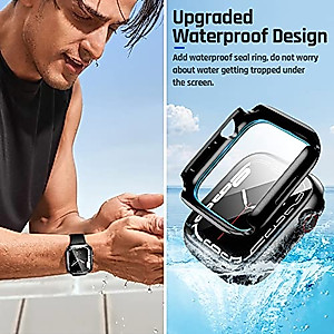 Goton Waterproof Case Compatible with Apple Watch 44mm SE (2nd Gen) Series 6 5 4 with Tempered Glass Screen Protector, iWatch Full Protective Hard PC Bumper Case Face Cover for Men Women 44 mm Black