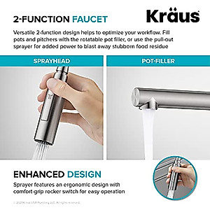 KRAUS Artec Pro (2nd Gen) Commercial Style Pull-Down Single Handle Kitchen Faucet with Pot Filler in Brushed Brass, KPF-1604BB