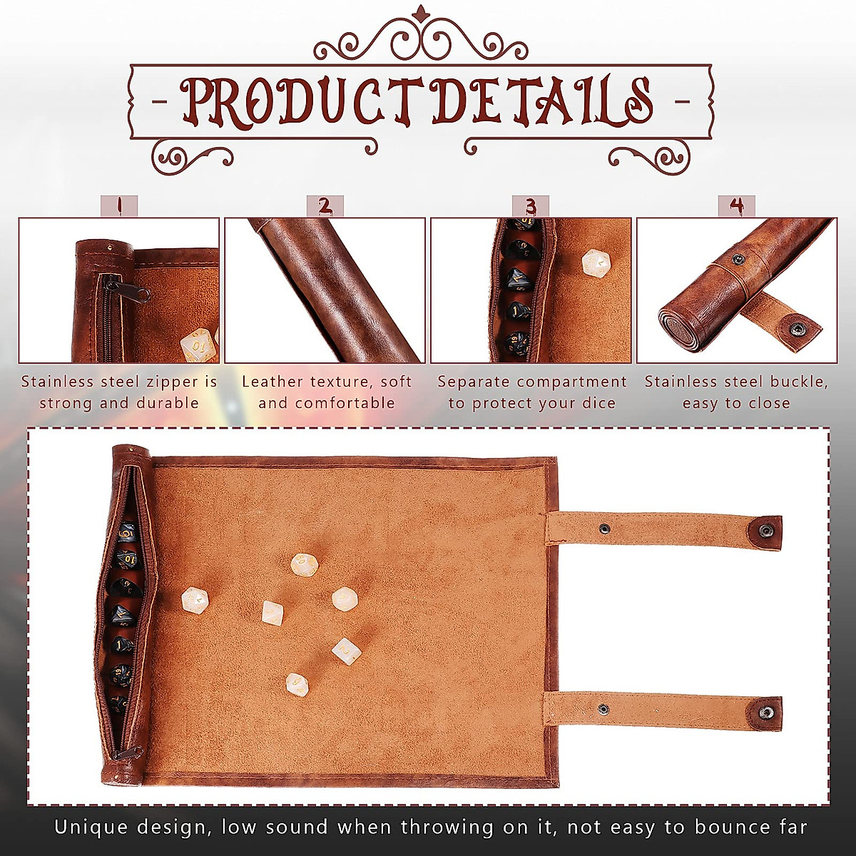 Dice Tray Dice Mat Folding Rolling Mat Dice Scroll Leather Dice Holder Bag Storage Box Compatible with DND RPG Table Game Dice (Brown,1 Piece)