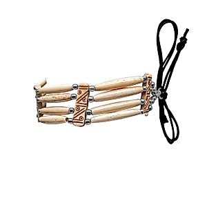 outROAR Gear American Indian Style Bone Choker Necklace, 4 Row Off-White Traditional Hairpipe Beads, Unisex Adjustable