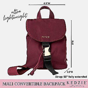KEDZIE Mali Convertible Backpack Sling Crossbody Bag with Buckle Clip for Women - Black