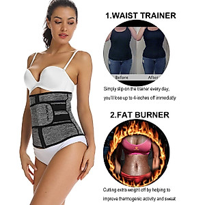 HOPLYNN Neoprene Sweat Waist Trainer Corset Trimmer Shaper Belt for Women, Workout Plus Size Waist Cincher Stomach Wraps Bands Gray Medium