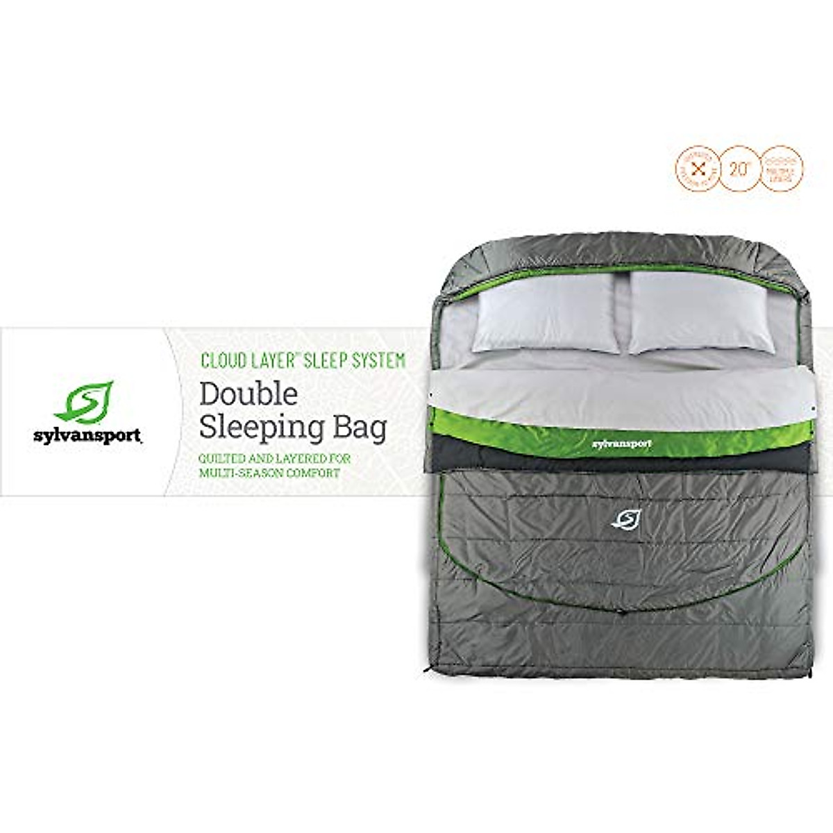 SylvanSport Cloud Layer Sleeping Bag for Adults - Adjustable Layers for 3-4 Season use - Integrated Cotton Sheet