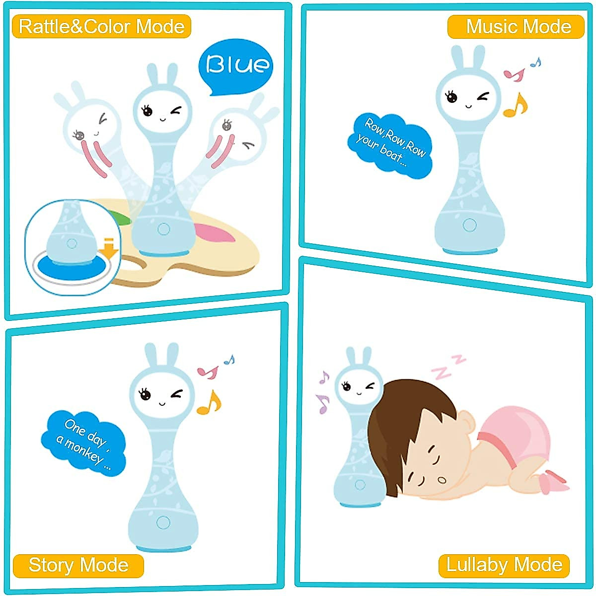 Alilo Bunny Baby Rattle Shaker and Teether Toys for 0-6-12 Months,Electronic Rattle Infants Toy,9 Kinds of Color Learning and Educational Toys with Music & Light, Gift for Newborns Girls Boys Toddlers