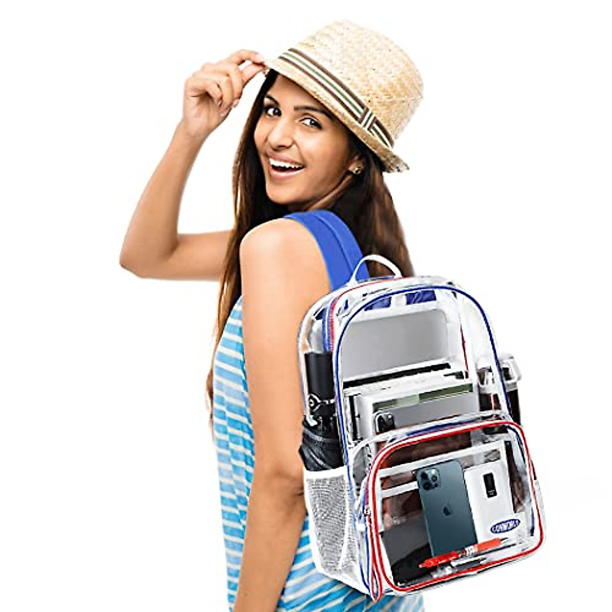 Conworld Clear Backpack, Heavy Duty PVC Transparent Backpack, See Through Backpack for School Work Sports