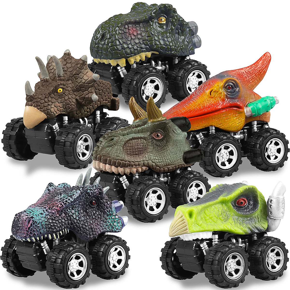 Dinosaur Toys Pull Back Cars for Boy, Dino Car Toy Set for Kids, Pull Back Vehicles for T-Rex Dinosaur Games, Birthday Gifts for Age 3 4 5 6 Year Old Toddlers Boys Girls (6 Pack)
