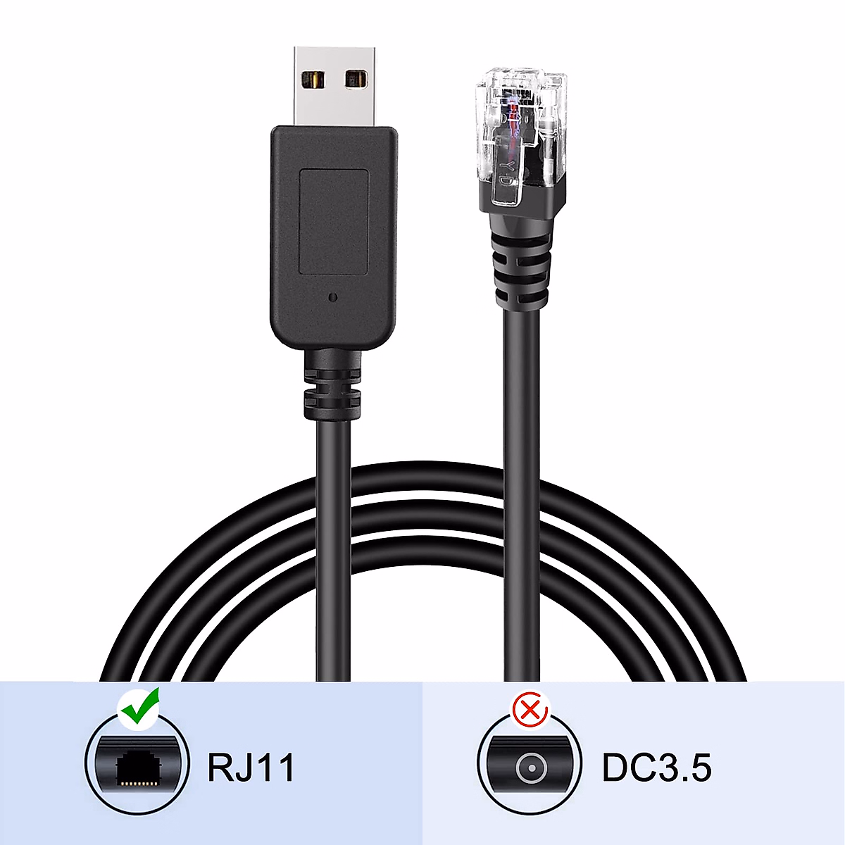 Jsvecip Radar Detector Cable, USB to RJ11 Plug Cable,for Escort Radenso XP Uniden Beltronics Cobra Whistler Radar Detector,Replacement Power Cable for Radar Detectors.(RJ11-6.56ft)