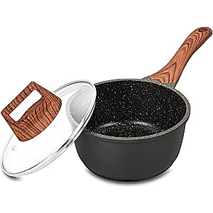 Aoorun Saucepan with Lid, 1.5 Quart Sauce Pan, Small Soup Pot, Nonstick Milk Pan with Granite Coating & Solid Wood Handle, Induction Compatible
