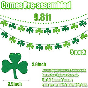 Shamrock Clover Felt Banner Garland Pack of 5, St Patricks Day Decorations-Assembled-Irish Lucky Day saint patricks day decor