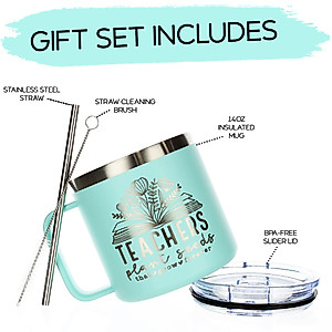 Teacher Appreciation Gifts for Women - Coffee Tumbler Mug for Teachers - Unique Gift Cup for Teaching, Birthday, Thank You, Best Friend, Coworker, Colleague, Her, Must Haves, Travel - 14oz (Mint)