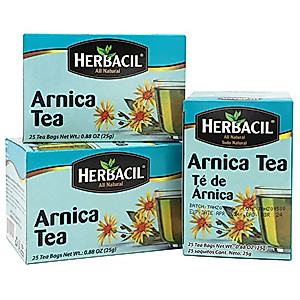 Herbacil Arnica Tea, Caffeine-Free, 3-Pack, 0.88 Oz, 25 Tea Bags per Box (75 Tea Bags)