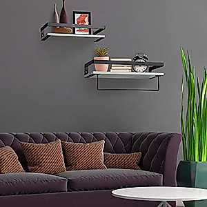 Y&ME YM Bathroom Floating Shelves for Wall, White Wall Storage Shelves with Towel Bar, Bathroom Shelf Over Toilet Storage Shelving Wall Mounted for Kitchen, Bathroom,Laundry Room Set of 2 (White)