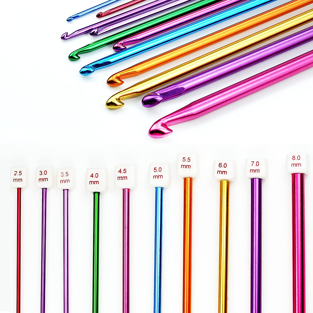 23 Pieces Tunisian Crochet Hooks Kit Including 12pcs 3-10 mm Bamboo Knitting Needle with Bead Carbonized Bamboo Needle + 11pcs 2-8 mm Multi Color Tunisian Afghan Aluminum Crochet Hooks