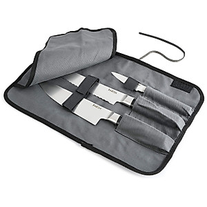 Babish German High-Carbon 1.4116 Steel Cutlery, 3-Piece w/Knife Roll & 12” & 9” Locking Kitchen Tong Set, Stainless Steel